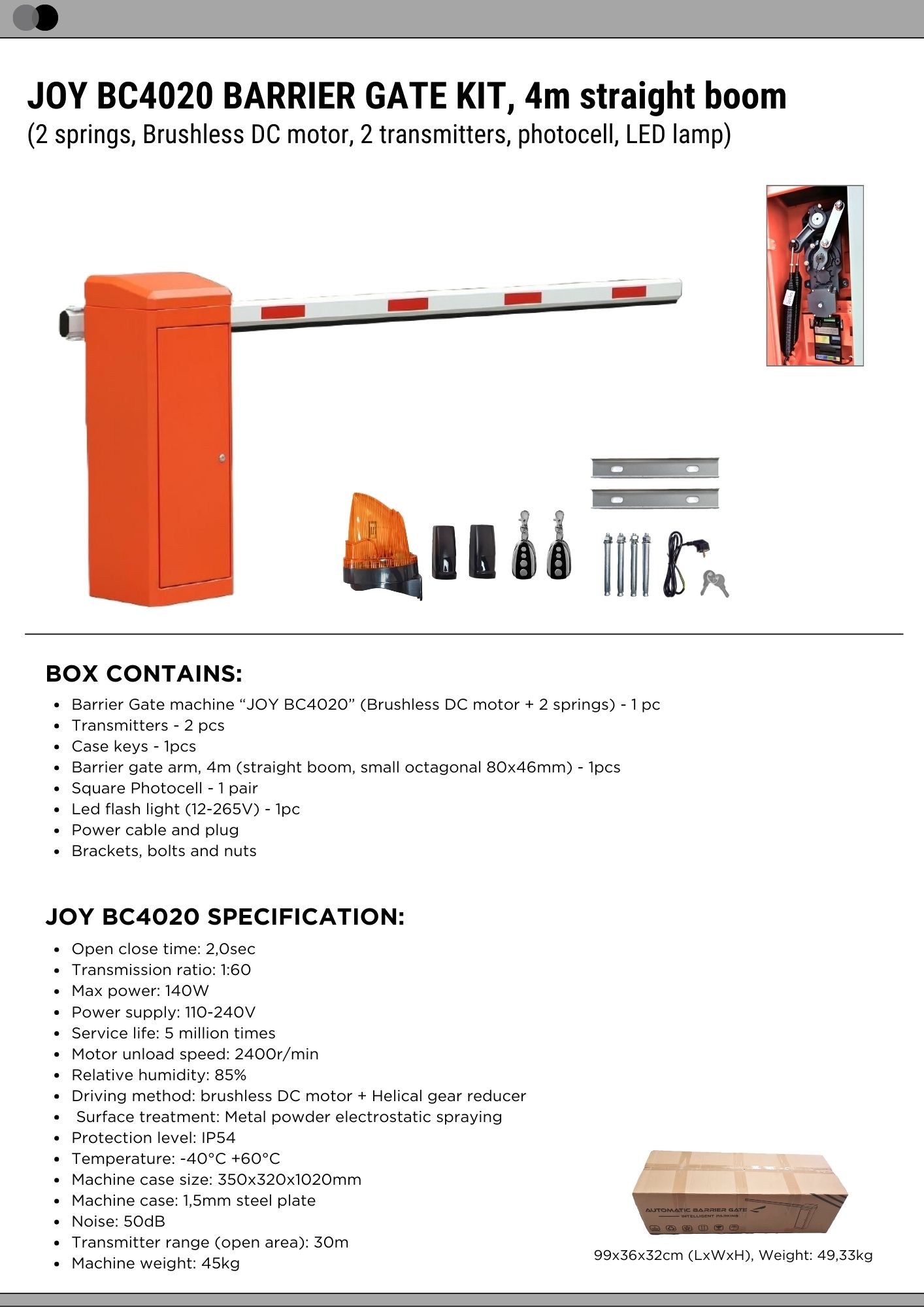 SET RAMPA JOY BC4020, 4m (motor s 2 opruge) - Spartak
